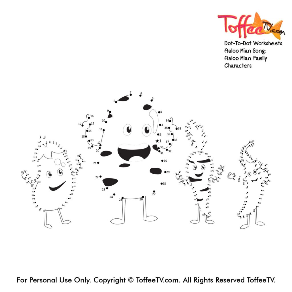 Dot-To-Dot Worksheet From Aloo Mian Song – All Main Characters – ToffeeTV