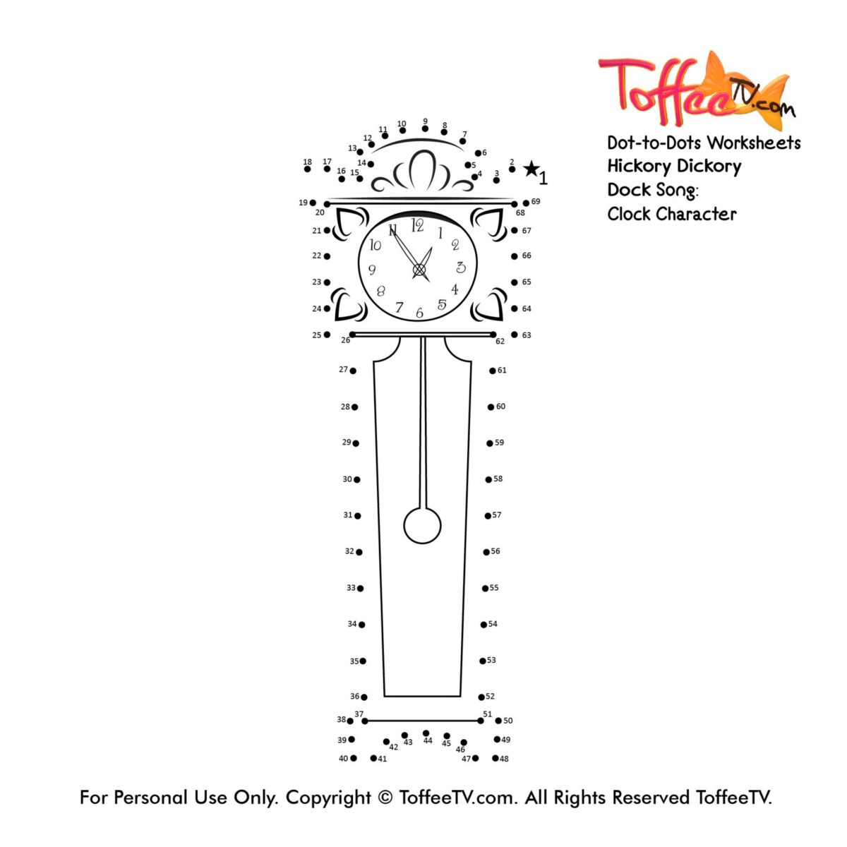 Dot-To-Dot Worksheet of Clock From Hickory Dickory Dock – ToffeeTV