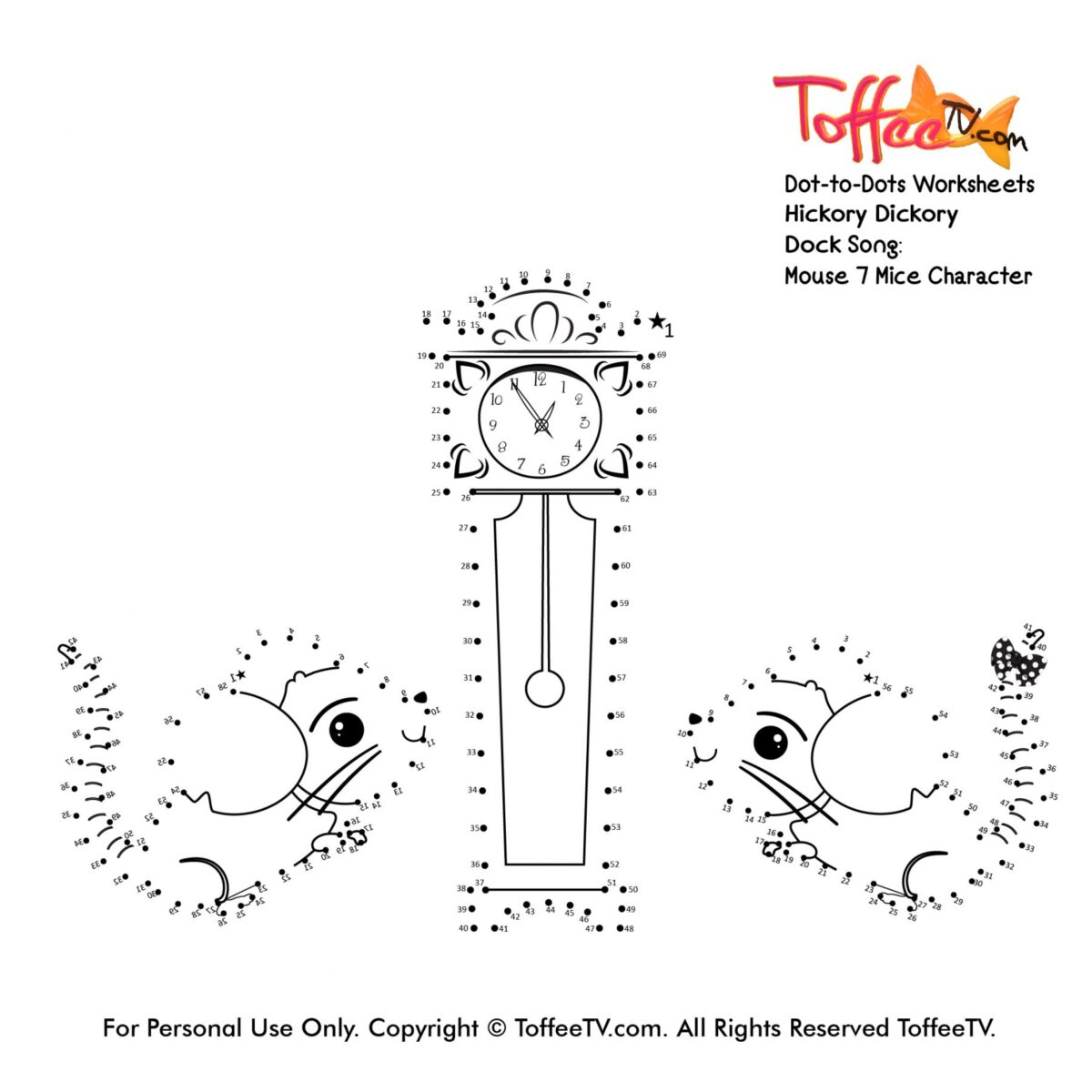 Combined Dot-To-Dot Worksheet of Hickory Dickory Dock – Mouse, Mice ...