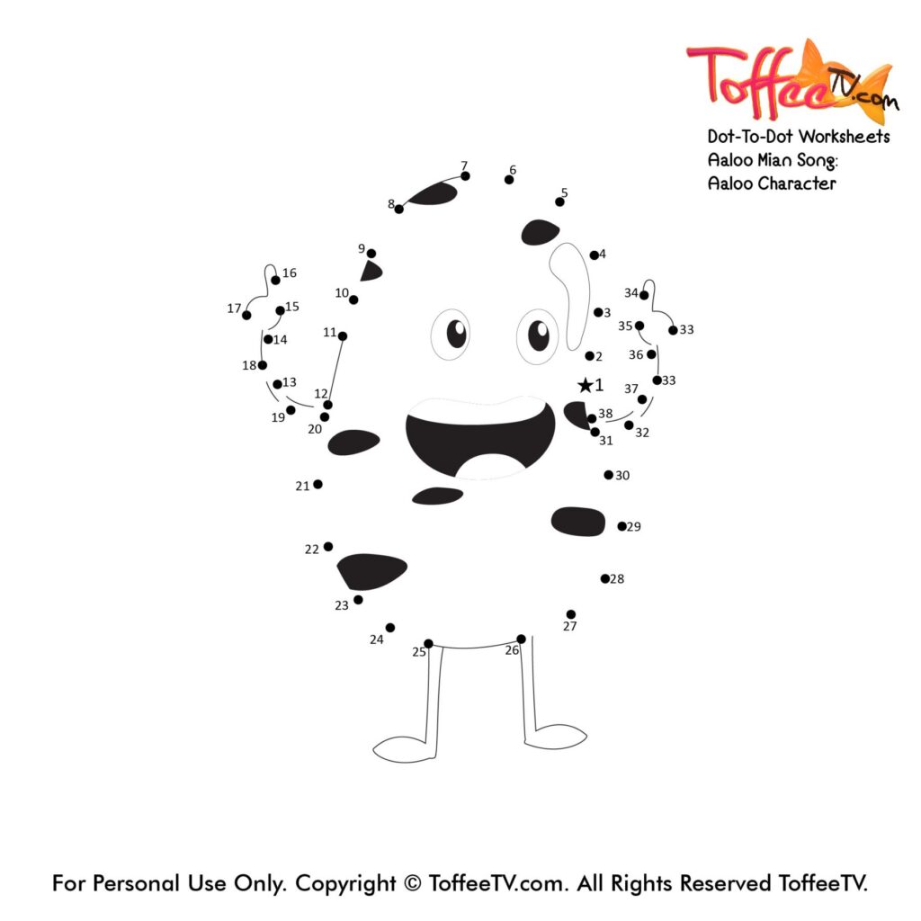 Dot-To-Dot Worksheet of Aloo Mian Character From Aloo Mian Song – ToffeeTV