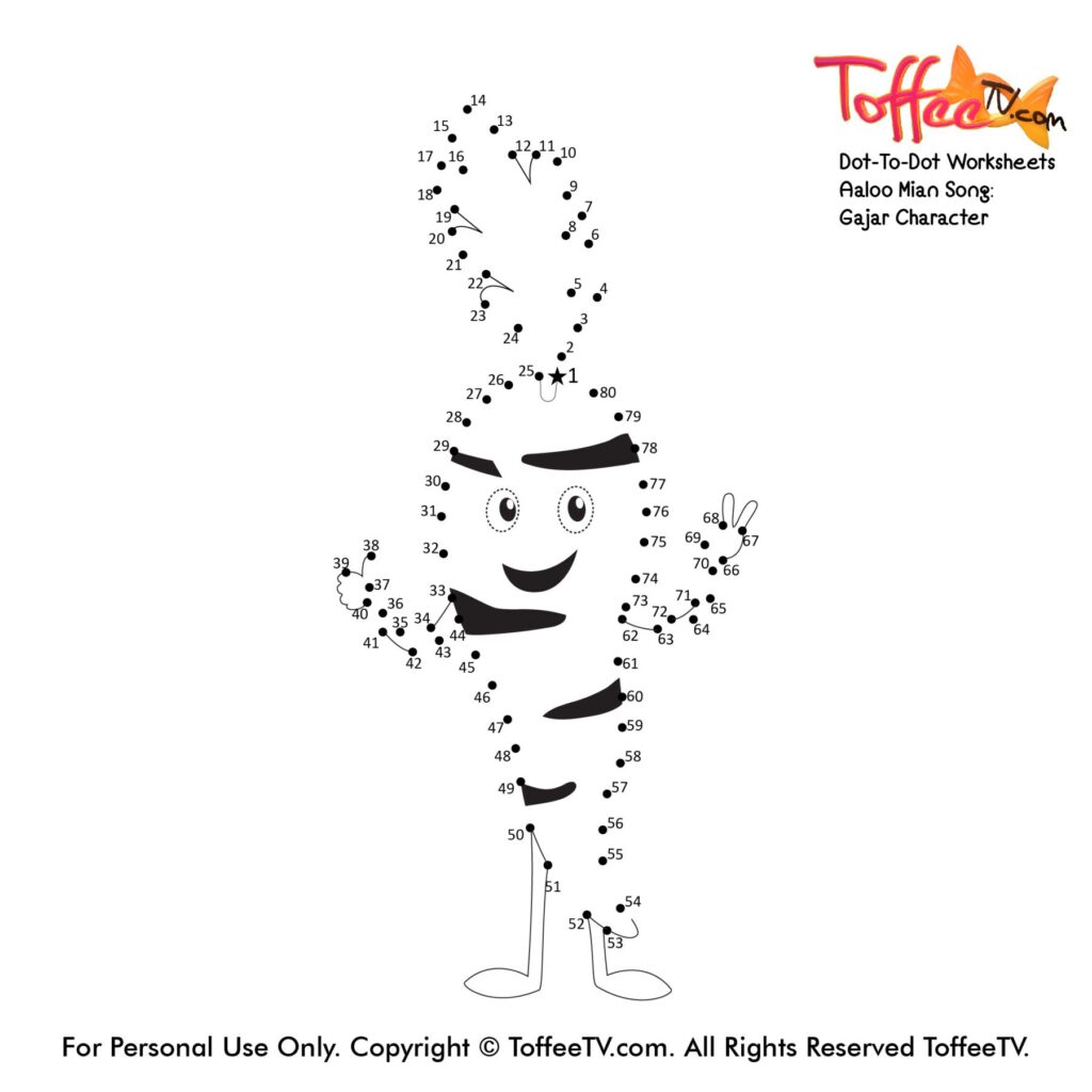 Dot-To-Dot Worksheet of Gajar Character From Aloo Mian Song – ToffeeTV